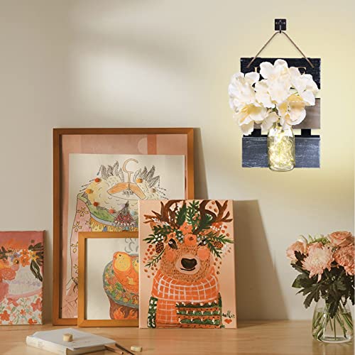 Dailyart Mason Jar Sconces Wall Decor, Rustic Mason Jar Wall Sconce Hanging Mason Jar Sconces with LED Fairy Lights, Farmhouse Wall Decor Country Decorations for Home, Set of 2
