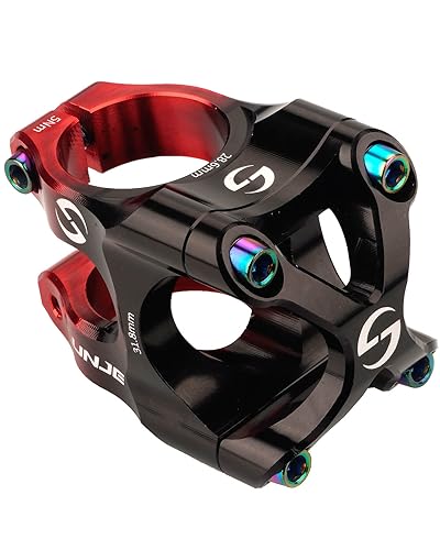Bike Stem 31.8 * 35mm Short Gradient Bicycle Handlebars Riser Lightweight CNC Aluminum 28.6 for Mountain Bike Enduro Trail AM XC (Black Gradient Red)