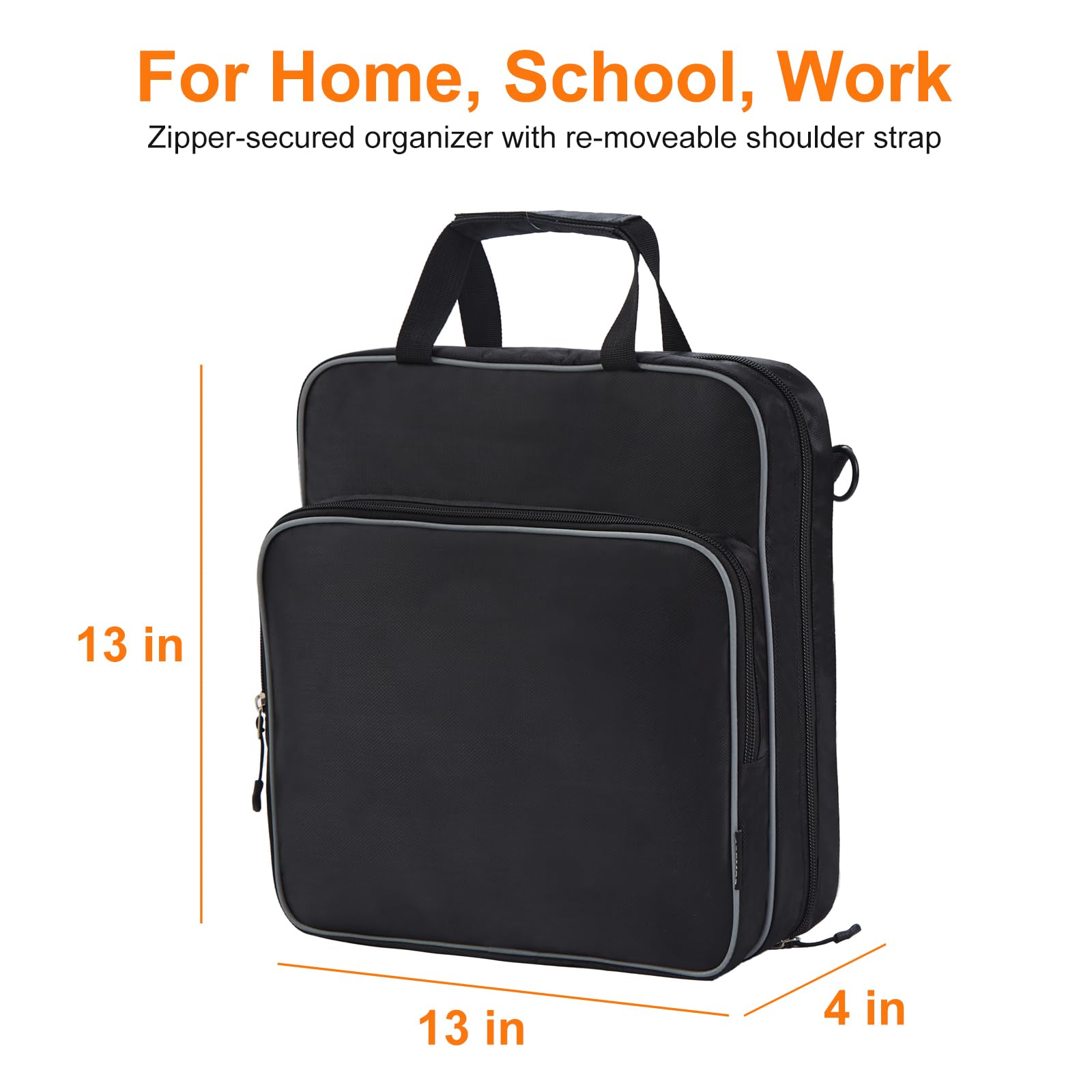 Zipper Binder, 2 Inch 3-Ring Binder with Zipper, Multi Pockets Organizer Binder, 500 Sheet Capacity, Comes with Shoulder Strap, Black
