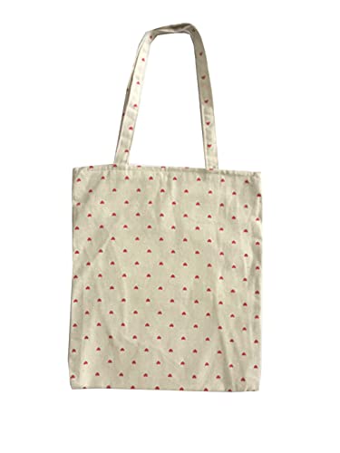 Chezi Red Heart Cotton Canvas Tote Bag Beige