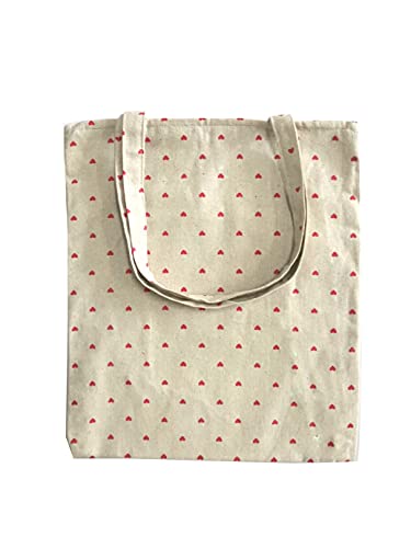 Chezi Red Heart Cotton Canvas Tote Bag Beige