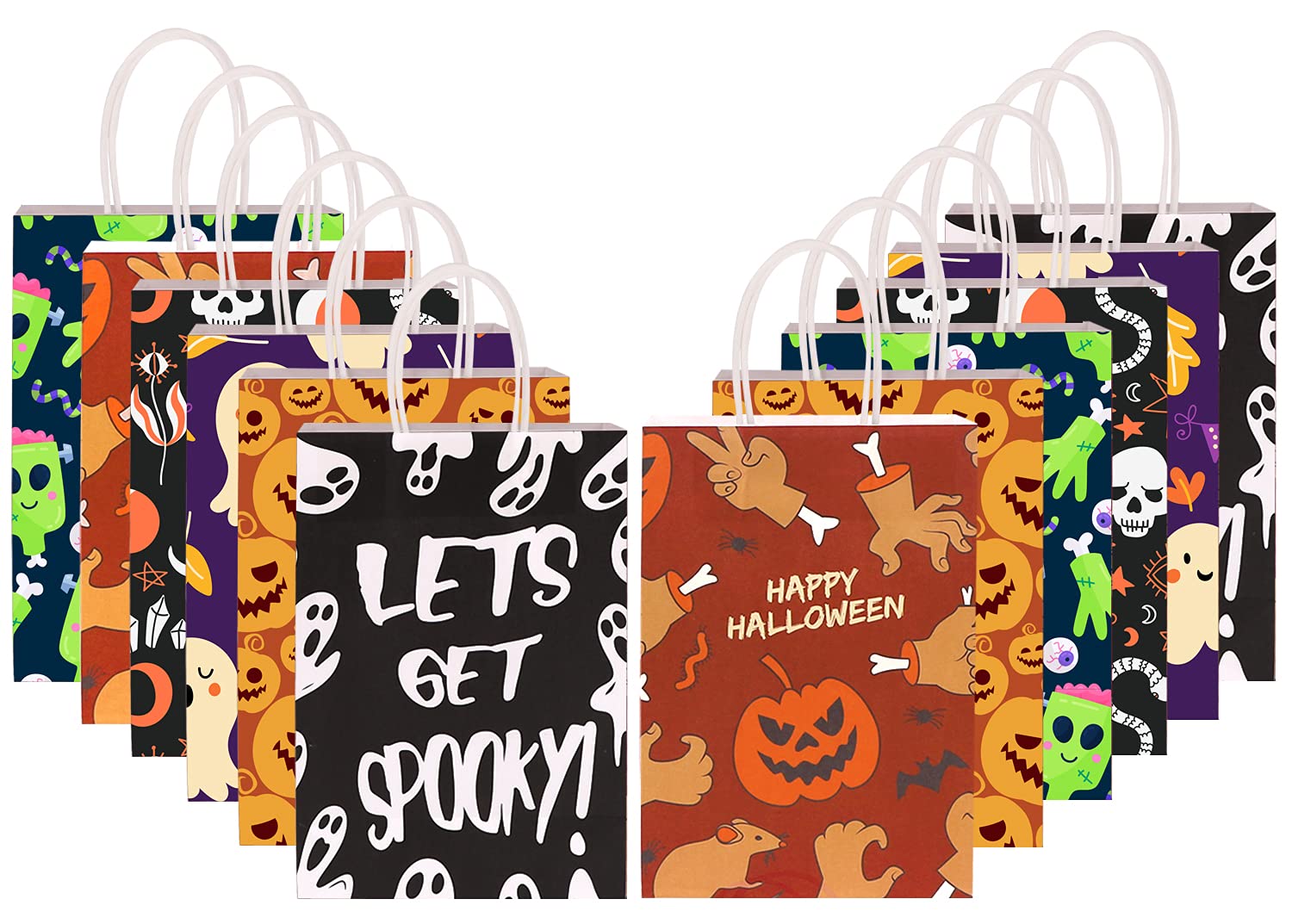 DIYDEC 24pcs Halloween kraft gift bags,Halloween goodies paper bags Bulk with handles for Halloween party supplies