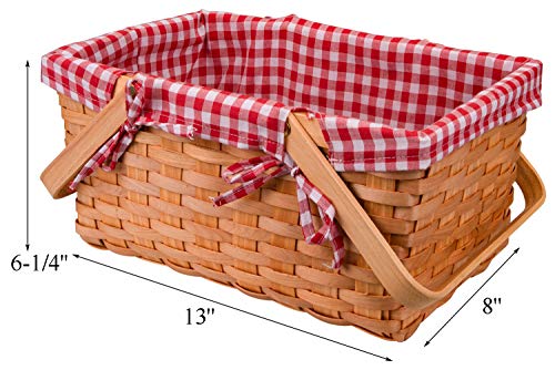 Yesland Picnic Basket, Natural Woven Basket with Double Folding Handles, Woodchip Basket & Organizer Blanket Storage for Egg Gathering, Wedding, Candy Gift & Toy (13 x 8 x 6-1/4 Inches)
