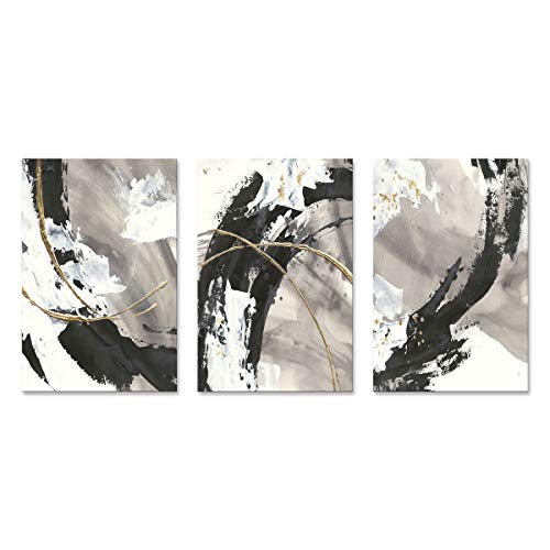 Black and White Canvas Art Wall Decor for Living Room Framed Abstract 3 Piece Gold Gray Print Painting Modern Artwork 16x24in x3
