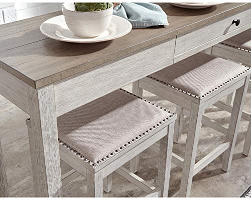 Signature Design by Ashley Skempton 4 Piece Counter Height Dining Set, Includes Table and 3 Barstools, Whitewash