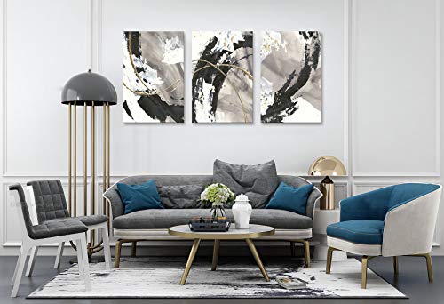 Black and White Canvas Art Wall Decor for Living Room Framed Abstract 3 Piece Gold Gray Print Painting Modern Artwork 16x24in x3