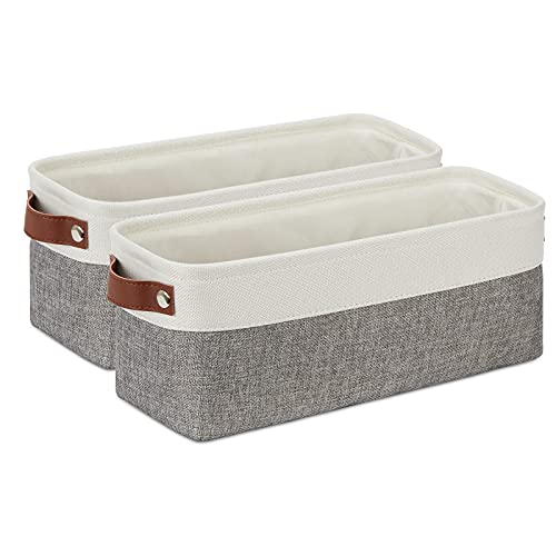 DULLEMELO Small Storage Baskets 15"x6"x5.5", Fabric Storage Bins for Toilet Tank Top [2 Pack], Back of The Toilet Basket (White&Grey)
