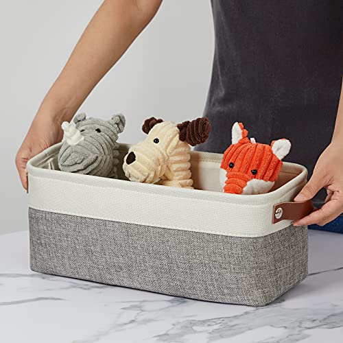 DULLEMELO Small Storage Baskets 15"x6"x5.5", Fabric Storage Bins for Toilet Tank Top [2 Pack], Back of The Toilet Basket (White&Grey)