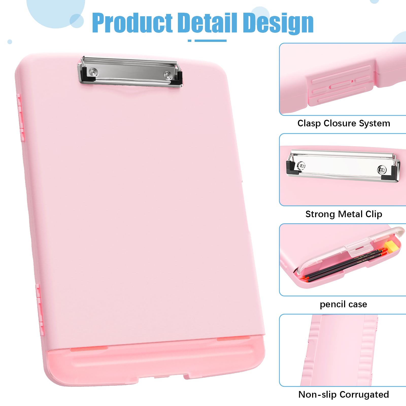 Hongri Clipboard with Storage with Pen Holder, Folder Nursing Clip Board 8.5 x 11 Foilo-Side Opening, High Capacity, Light Weight for Teachers, Classroom. Size 14 x 9.6 x 1.2 in(Pink)