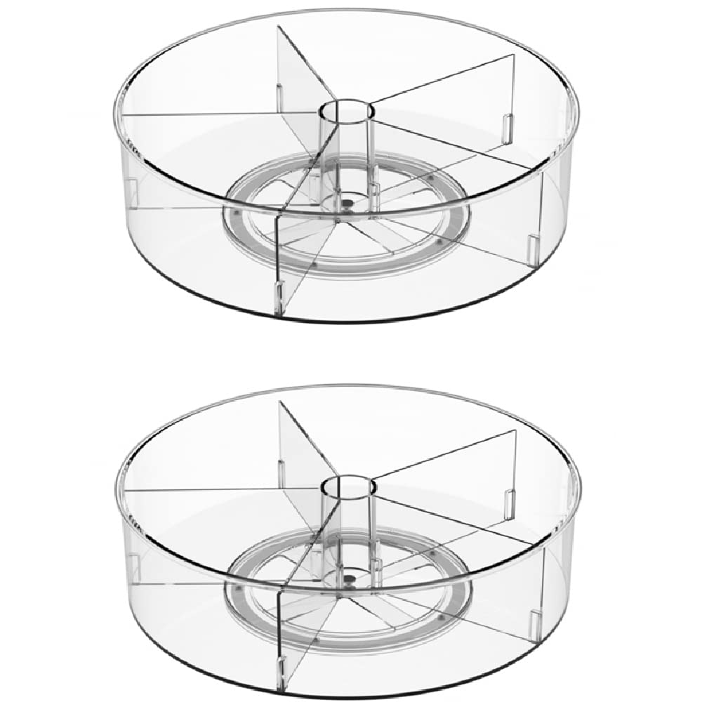 Plastic Round Lazy Susan Rotating Turntable Food Storage Container for Cabinet, Pantry, Refrigerator, Countertop, Spinning Organizer for Spices, Condiments, Baking Supplies 11.5'' 2 Packs