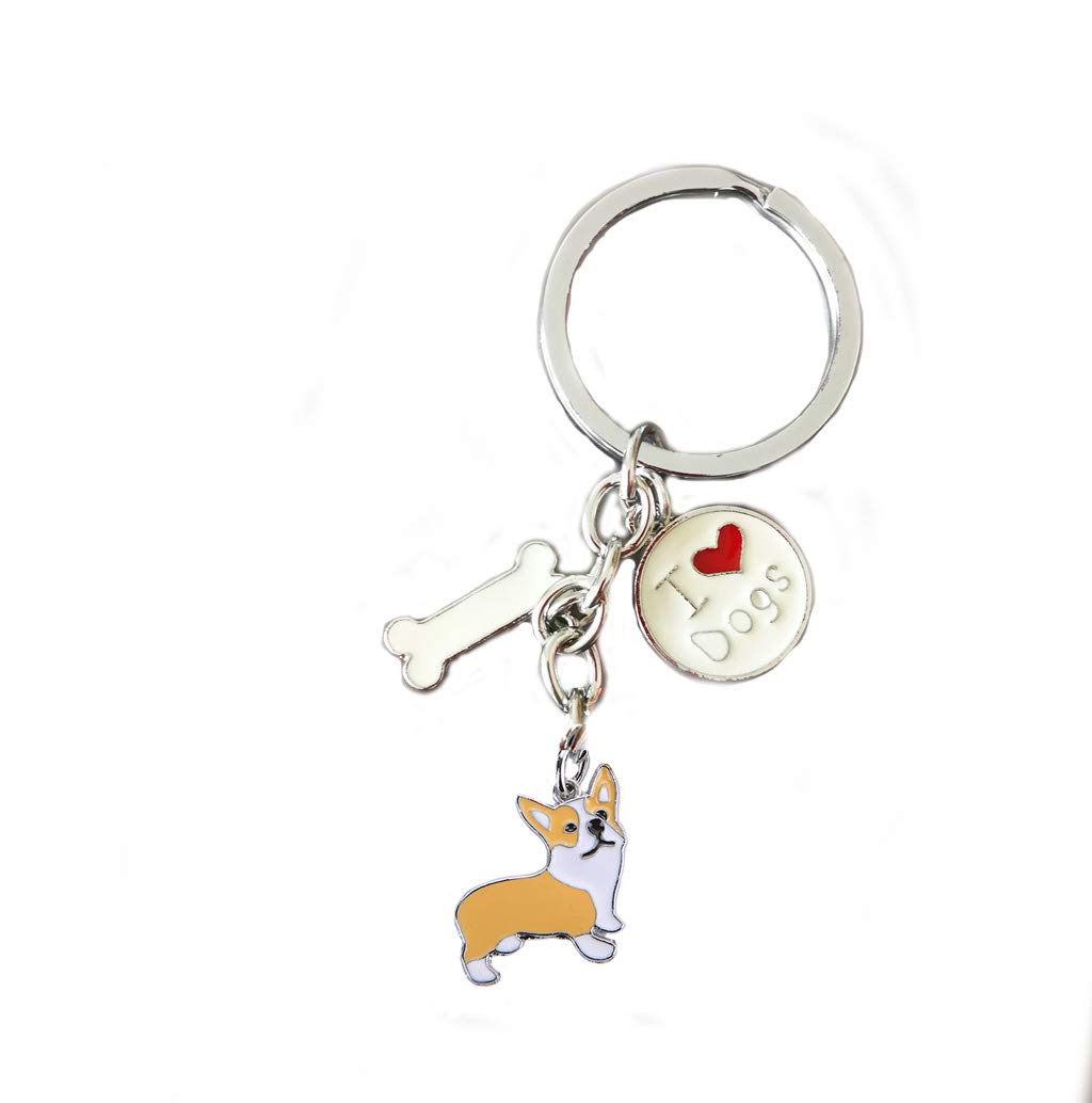 BECHANMIG Keychains,Lovely Dog Key-ring Portable Metal Keychain Keyring Key Decor Car Keyring Tag (Yellow Corgi)