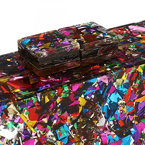 Acrylic Box Evening Clutch Bag for Women Geometric Patterns Purses Sequin Handbag Lady Party Wedding Banquet Bag (Multi-colored)