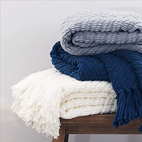 Bedsure Throw Blanket for Couch – Cream White Versatile KnitWoven Chenille Blanket for Chair – Super Soft, Warm & Decorative Blanket with Tassels for Bed, Sofa and Living Room (Ivory, 50 x 60 inches)