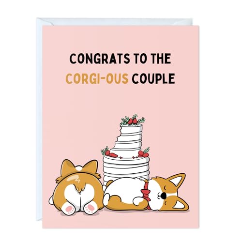 ALY LOU Funny Wedding Card, Engagement Bridesmaid Bachelorette Cards for Bride/Groom, Bridal Wedding Shower, For Him/Her, Couple, Congratulations Greeting Cards (Congrats To The Corgi-ous Couple)