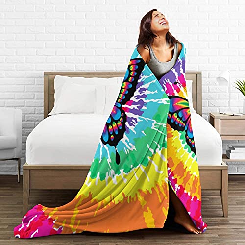 Tie Dye Colors Purple Butterfly Throw Blanket, Ultra Soft Microplush Bed Blanket, All Season Microfiber Fleece Throw for Bed Chair Sofa Couch Bedroom