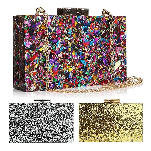 Acrylic Box Evening Clutch Bag for Women Geometric Patterns Purses Sequin Handbag Lady Party Wedding Banquet Bag (Multi-colored)