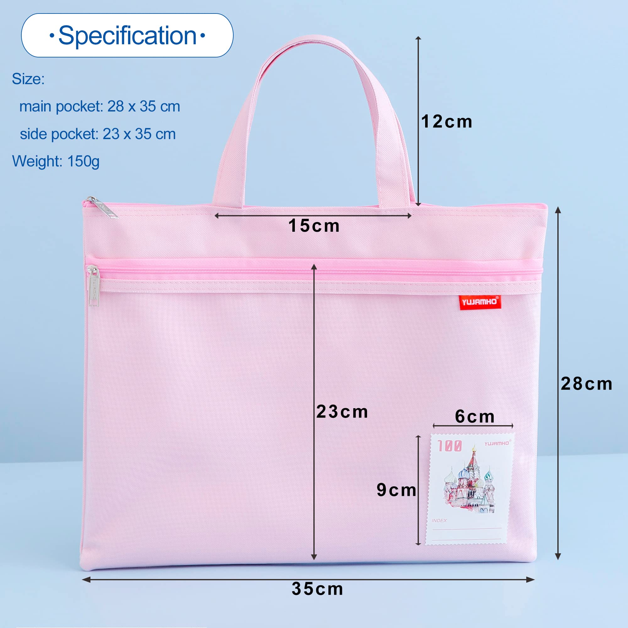 pendancy Mesh Zipper Pouch 11x13.7 in, Large Double Pocket Waterproof File Bag with Handle, A4 Size Foldable Document Storage for Puzzle Project/Cross Stitch/Travel/Office(Pink)