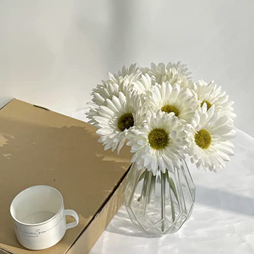 DSforG 16PCS Gerbera Daisy Silk Flowers Artificial Flowers Artificial Daisy Fake Flowers Bouquet for Wedding Bridal Bouquet Party Home Kitchen（White）