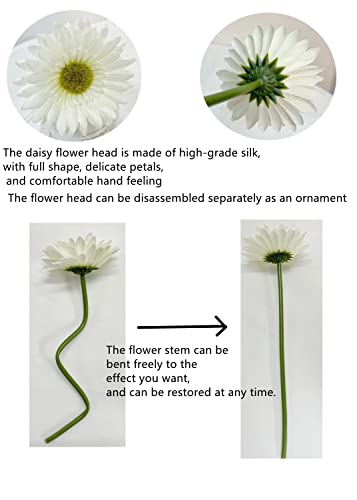DSforG 16PCS Gerbera Daisy Silk Flowers Artificial Flowers Artificial Daisy Fake Flowers Bouquet for Wedding Bridal Bouquet Party Home Kitchen（White）