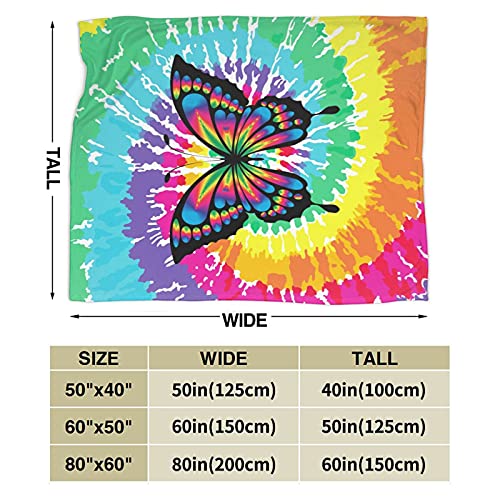 Tie Dye Colors Purple Butterfly Throw Blanket, Ultra Soft Microplush Bed Blanket, All Season Microfiber Fleece Throw for Bed Chair Sofa Couch Bedroom