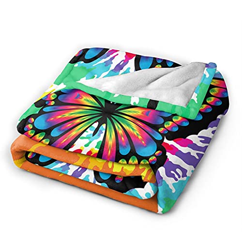 Tie Dye Colors Purple Butterfly Throw Blanket, Ultra Soft Microplush Bed Blanket, All Season Microfiber Fleece Throw for Bed Chair Sofa Couch Bedroom