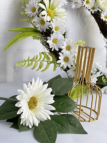 DSforG 16PCS Gerbera Daisy Silk Flowers Artificial Flowers Artificial Daisy Fake Flowers Bouquet for Wedding Bridal Bouquet Party Home Kitchen（White）