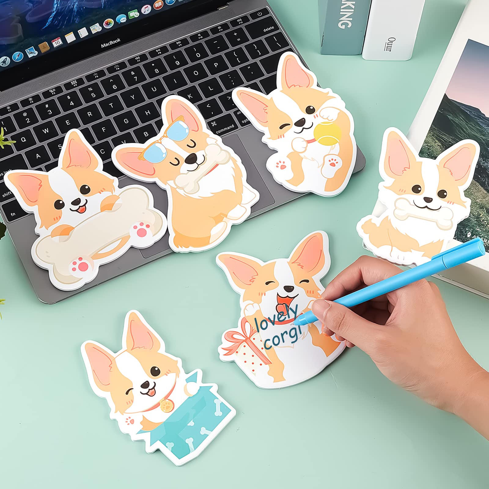 Gueevin 9 Pads Dog Sticky Notes Cute Cartoon Dog Memo Pad Gifts for Dog Lovers Funny Self Stick Note Pads Kawaii Humor Notebook Notepad for Office Classroom Supplies, 30 Pages/Pad (Corgi)