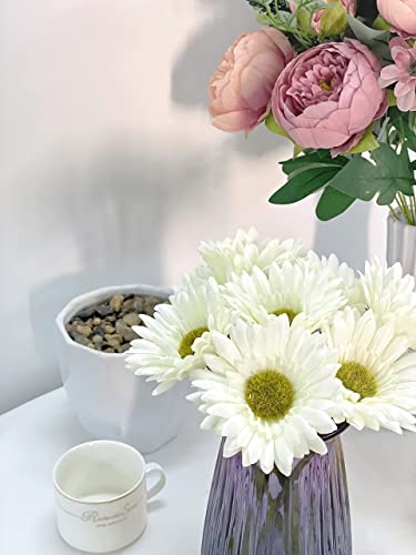 DSforG 16PCS Gerbera Daisy Silk Flowers Artificial Flowers Artificial Daisy Fake Flowers Bouquet for Wedding Bridal Bouquet Party Home Kitchen（White）