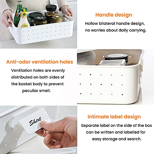 vacane Plastic Storage Bins with Lids Set of 3, Stackable Organizer Lidded Basket with Writable Label for Organizing, Sturdy Containers for Shelves Pantry Office School/S+M+L/White