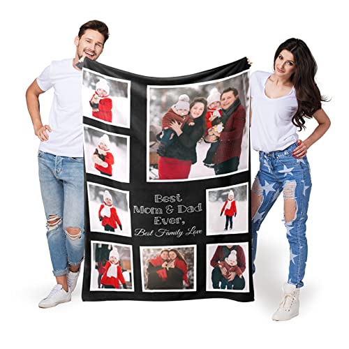 Mom Dad Custom Throws Blanket Personalized with Photos on it, Customized Blankets with Pet Picture,Personalized Gifts for Lover and Friends on Christmas Fathers Mothers Day Easter Birthday|8 Photos