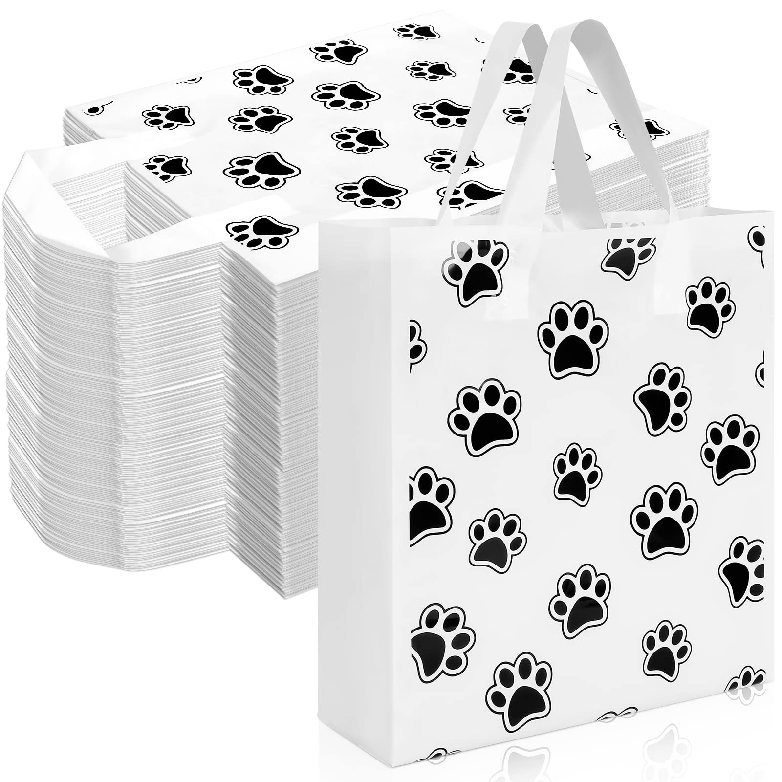 150 Pack Boutique Bags with Handles Plastic Merchandise Bags Small Christmas Reusable Shopping Gifts Bags 10 x 13 Inch (Leopard Pattern)