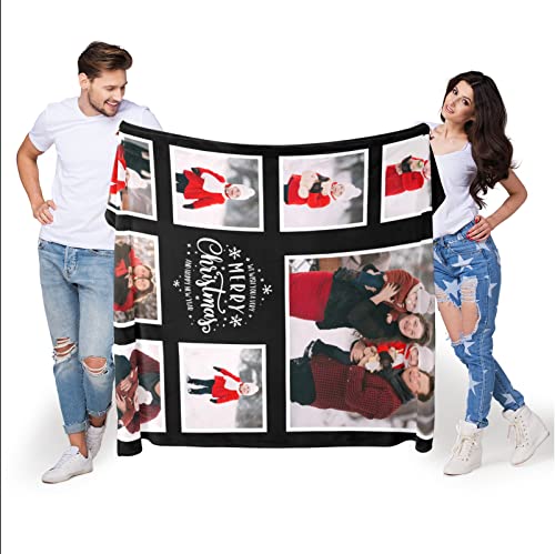 Mom Dad Custom Throws Blanket Personalized with Photos on it, Customized Blankets with Pet Picture,Personalized Gifts for Lover and Friends on Christmas Fathers Mothers Day Easter Birthday|8 Photos