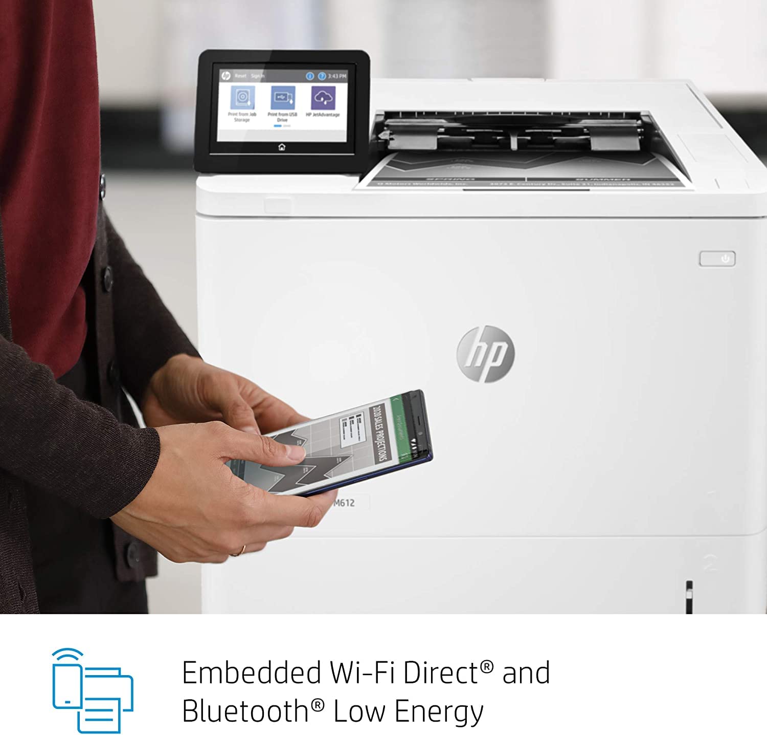 HP Laserjet Enterprise M612x Single-Function Wireless Monochrome Laser Printer, White - Print only - 4.3" Touchscreen, 75 ppm, 1200 x 1200 dpi, Auto Duplex Printing, Ethernet - Cbmou External Webcam