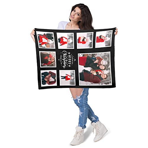 Mom Dad Custom Throws Blanket Personalized with Photos on it, Customized Blankets with Pet Picture,Personalized Gifts for Lover and Friends on Christmas Fathers Mothers Day Easter Birthday|8 Photos