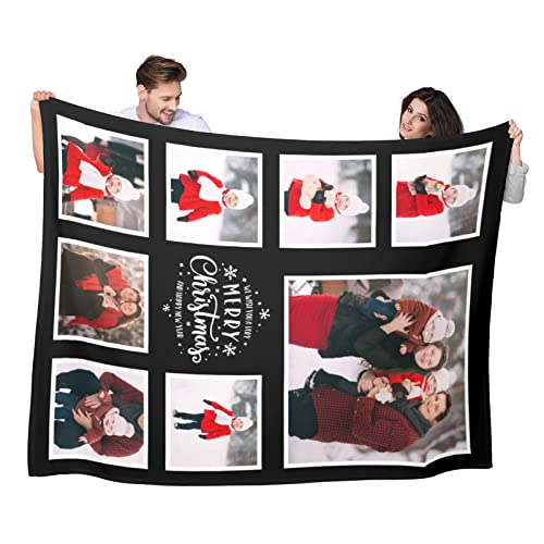 Mom Dad Custom Throws Blanket Personalized with Photos on it, Customized Blankets with Pet Picture,Personalized Gifts for Lover and Friends on Christmas Fathers Mothers Day Easter Birthday|8 Photos