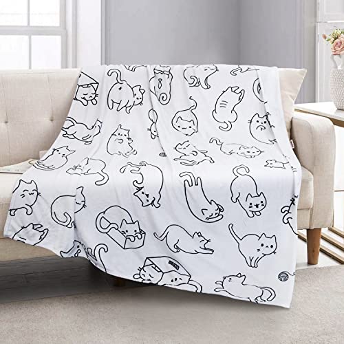 Cat Blanket for Girls and Women - Funny Cat Gifts for Cat Lovers, Cute Animals Pet Pattern Kids Kawaii Room Decor Cat Theme Soft Flannel Throw Blanket 60 x 50 Inch