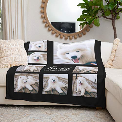 Mom Dad Custom Throws Blanket Personalized with Photos on it, Customized Blankets with Pet Picture,Personalized Gifts for Lover and Friends on Christmas Fathers Mothers Day Easter Birthday|8 Photos