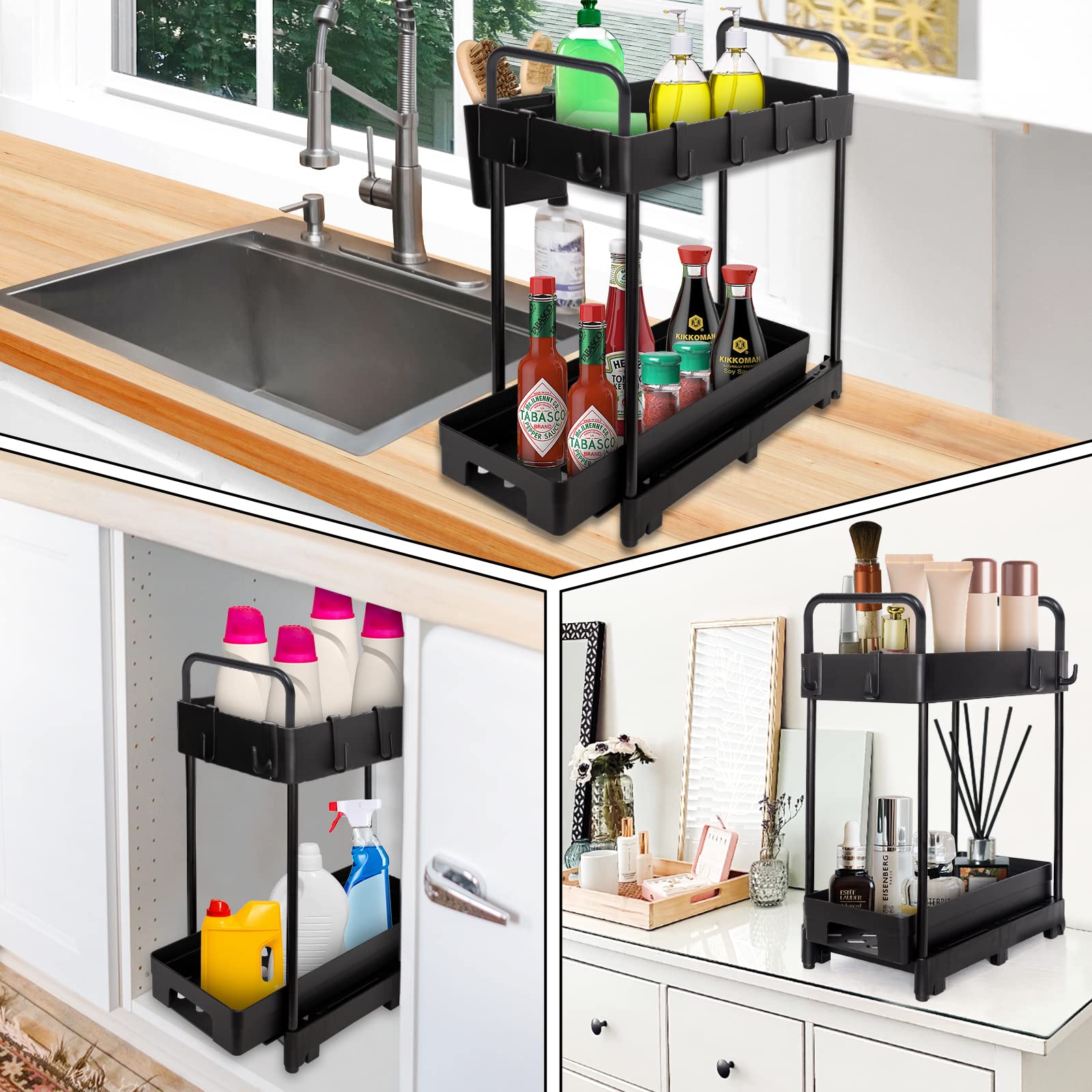 Under Sink Organizers and Storage β 2-Pack Kitchen Sink Organizer with Sliding Drawers β Stainless Steel Under The Sink Storage Shelf for Kitchen, Bathroom, Pantry
