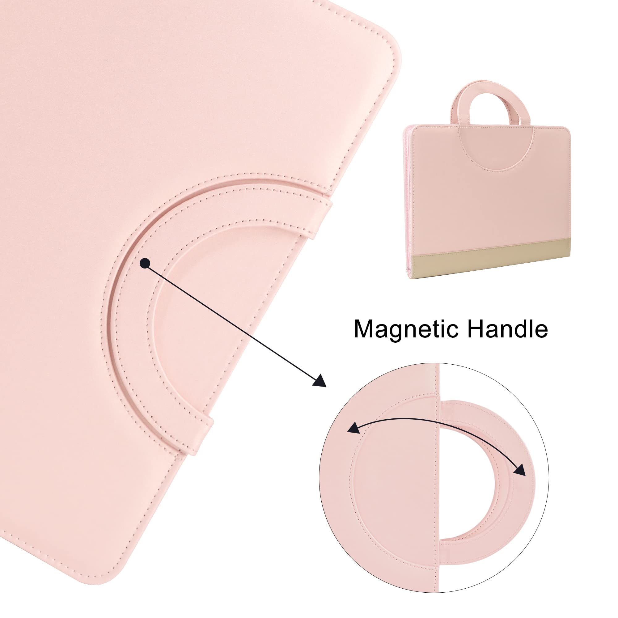 GraduatePro Portfolio Binder Leather Zippered Padfolio Folder Business Case Organizer Bag for Pad Notebook Resume with Clipboard for Women Graduation Gift, Pink