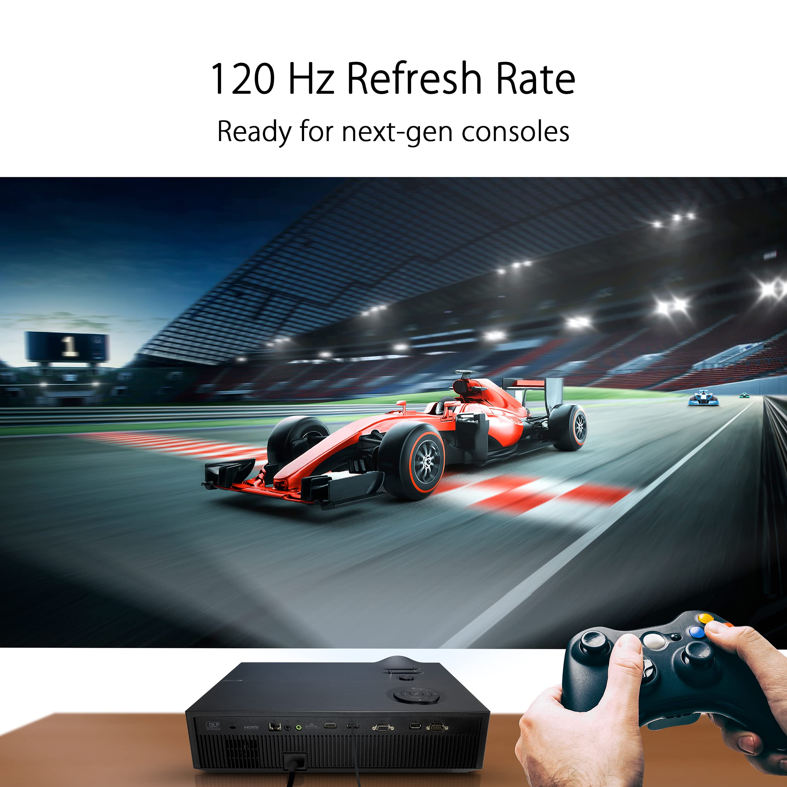 ASUS H1 1080P LED Projector - Full HD, 3000 Lumens, 120 Hz, 125% Rec. 709, 125% sRGB, Crestron Connected Certified, 10W Built-in Speaker, HDMI, Compatible with PS5 & Xbox Series X/S