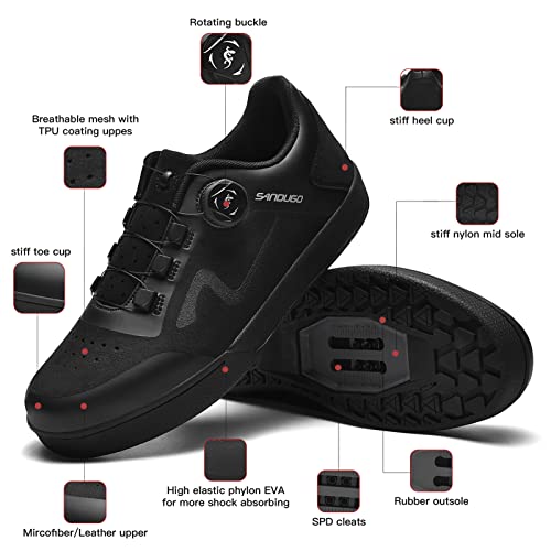 SANDUGO MTB Mountain Bike Cycling Shoes for Men,2 Bolts Suitable All SPD Pedals(XC/AM), Compatible with Peloton Lightweight and Comfortable,Black US 9.5