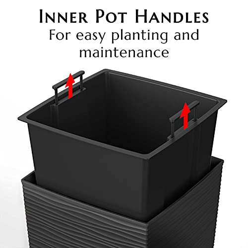 Janska by Mueller M-Resin Heavy Duty Tall Planter, Indoor/Outdoor Grande Plant, Tree, Flower Pot, 2-Piece Set, 24”, Modern Design, Built-in Drainage, Dark Gray