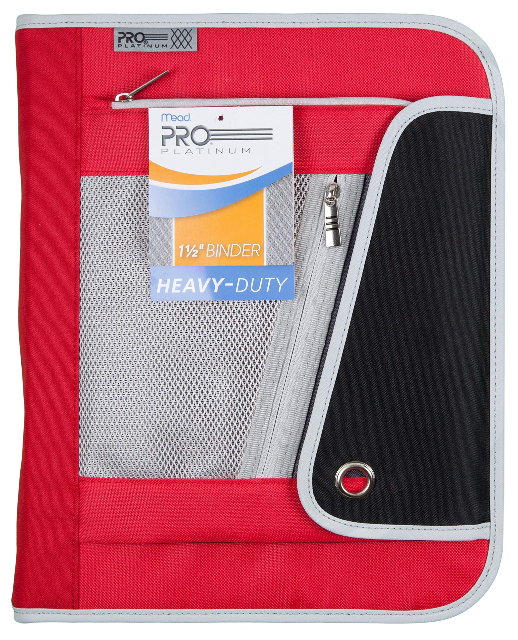 Mead PRO Platinum Zipper Binder with Interior Expanding File, 1-1/2 Inch 3 Ring Binder, Heavy Duty, Red (88006)
