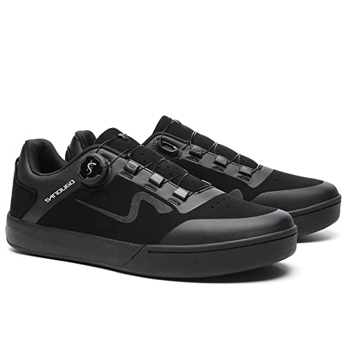 SANDUGO MTB Mountain Bike Cycling Shoes for Men,2 Bolts Suitable All SPD Pedals(XC/AM), Compatible with Peloton Lightweight and Comfortable,Black US 9.5