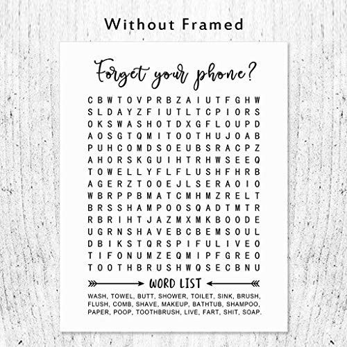 Bathroom Word Search, Forget Your Phone, Word Search Puzzle, Bathroom Wall Art, Bathroom Sign, 8x10 Inch Unframed