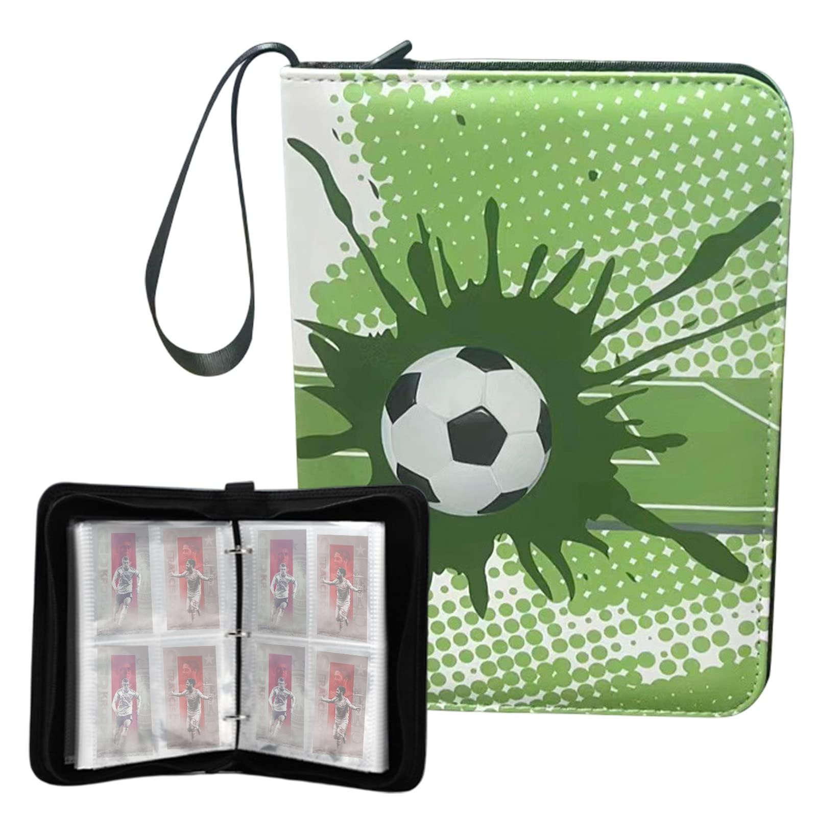 Cocofit Trading Card Binder Fits 400 Cards, 4 Pocket Card Collection Binder with 50 Removable Sleeves, Zipper and Strap, 3 Rings Card Holder Binder, Portable Card Album Folder for TCG Collectors