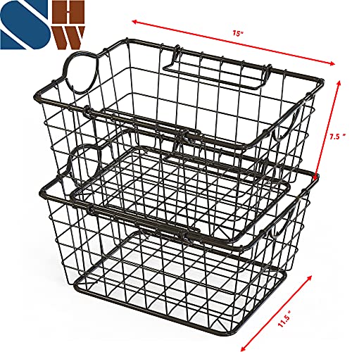 SimpleHouseware 2 Pack Stackable Single Wire Basket, (11.5 x 15 x 7.5 in)