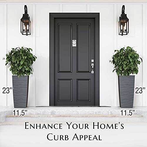 Janska by Mueller M-Resin Heavy Duty Tall Planter, Indoor/Outdoor Grande Plant, Tree, Flower Pot, 2-Piece Set, 24”, Modern Design, Built-in Drainage, Dark Gray