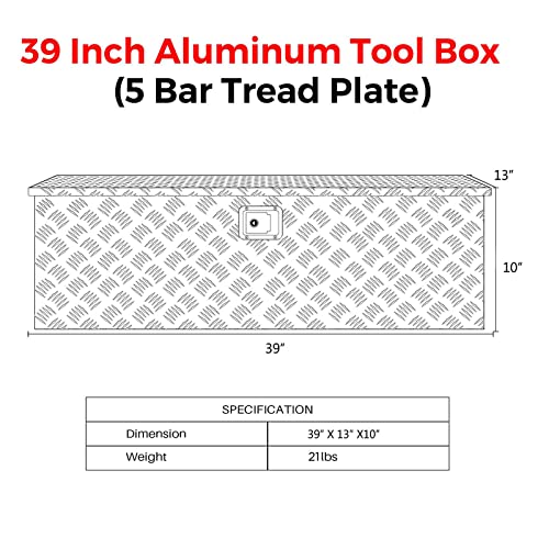LucaSng 39"X13"X10" Black Aluminum Heavy Duty Pick Up Truck Truck Bed Tool Box Trailer Storage Tool Box w/Lock & Keys