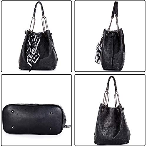 BelonYou Women's 2Pcs kull Purses and Handbag Punk Gothic Hobo Tote Shoulder Bag PU Leathe Black Crossbody Bag Satchels
